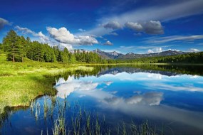 DIMEX | Samolepicí vliesová fototapeta na zeď Jezero v pohoří Altai MA-5-3077 | 375 x 250 cm | zelená, modrá, bílá