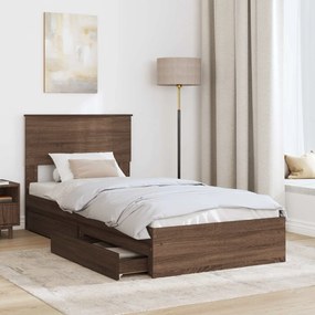 Postel s úložným prostorem se zásuvkou Hnědý dub 75 x 190 cm 3408514