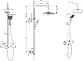 kielle - Sprchový set s termostatem, 24 cm, 3 proudy, chrom