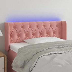 Čelo postele s LED růžové 93 x 16 x 78/88 cm samet