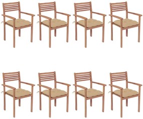 Stohovatelné zahradní židle s poduškami 8 ks masivní teak,  3072618