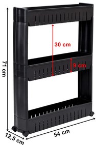 Pojízdný regál LEIRA 3 police černý