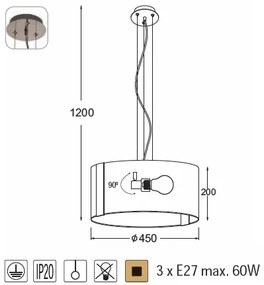 ACA DECOR Závěsné svítidlo DIONE max. 3x60W/E27/230V/IP20