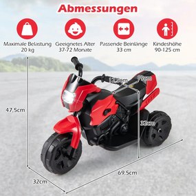 Costway 6 V Dětský motocykl 3-kolový elektrický motocykl s LED světlometem