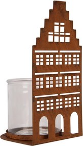 Rezavá dekorace svícen Domek L - 12*12*24 cm