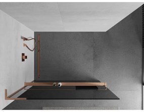 Mexen Kioto+ L, sprchová zástěna Walk-In s poličkou a věšákem 90 x 200 cm, 8mm šedé sklo, měděný matný profil, 800-090-123-65-40