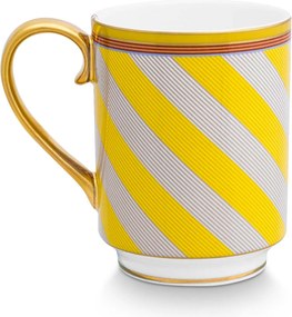 Pip Studio Pip Chique Stripes hrnek 345ml, žlutý (porcelánový hrnek 345 ml)