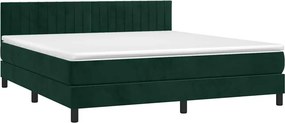 Box spring postel s matrací a LED tmavě zelená 160x200 cm samet 3134534