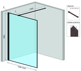 Bezrámová sprchová zástěna REA BLER 120 cm + police a věšák EVO, černá/transparent - bez vaničky