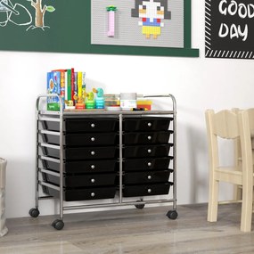 Costway Vozík s 12 stohovatelnými zásuvkami a amp; Úložná plocha – černý