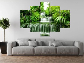Gario Obraz s hodinami Vodopád v deštném pralese - 5 dílný Rozměry: 150 x 105 cm
