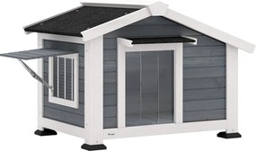 PawHut voděodolná dřevěná bouda pro psy s odnímatelnou podlahou, asfaltovou střechou a otvíracím okénkem, 98 x 76 x 69,5 cm – šedá | Aosom