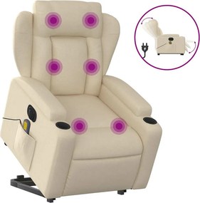 Elektrické zvedací masážní polohovací křeslo krémové textil 3204527