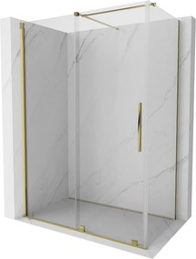 Mexen Velar, sprchový kout s posuvnými dveřmi 130(dveře) x 70(stěna) cm, 8mm čiré sklo, zlatá lesklá, 871-130-070-01-50