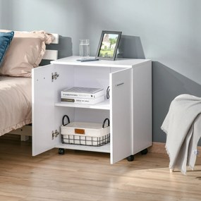 HOMCOM Mobilní TV Stánek Dřevěný Kancelářský Regál S Kolíčky a 2 Dveřmi 60x35x65cm