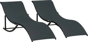 Outsunny Sada 2 ergonomických skládacích slunečníků z hliníku s textilním potahem pro bazén, patio, zahradu, terasu 165x61x63 cm černá | Aosom