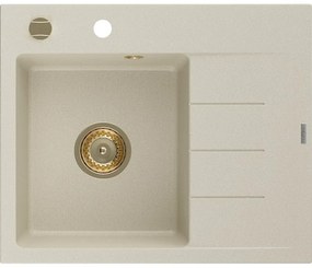 Mexen Ben, 1-komorový granitový dřez 600x500x190 mm, levý + zlatý sifon, béžová, 6522605000-69-G