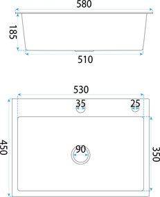 Rea Liam, ocelový kuchyňský dřez 530x450x200mm + sifon, černá matná, ZLE-06008