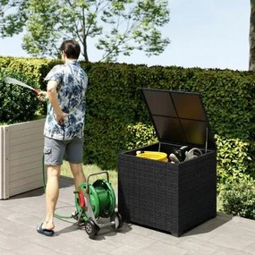 Outsunny úložný box pro venkovní použití z PE-rattanu, 253 L, s plynovou pružinou, vnitřní podšívka na zip a ocelový rám, černá