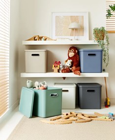 Rotho Úložný box, rovný s víkem, 27l, modrá ALBU LIGHT, 37x29x30