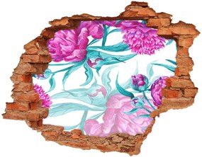 Wallmuralia 3D díra na zeď Růžové pivoňky 90x70 cm