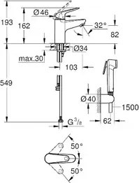 Grohe - Umyvadlová baterie s bidetovou sprškou, chrom