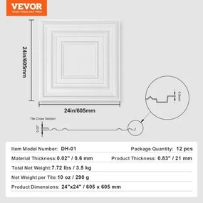 Stropní dlaždice 12-balení 24 × 24 V PVC Snadná instalace Bílý kolíkový vzor