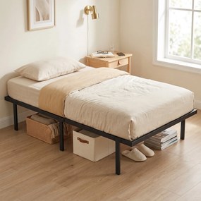 HOMCOM kovový rám postele s úložným prostorem pod postelí, výška 35,5 cm, tichý design, bez roštů, snadná montáž, 90 x 200 cm, černý