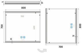 Nimco LED zrcadlo 800x700 se dvěma dotykovými senzory - ZP 12003VX