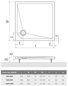 Roth Čtvercová sprchová vanička z litého mramoru MARMO NEO SQUARE-S Varianta: rozměry: 80x80 cm - (MARMO NEO SQUARE-S  800 - MAN SQ 080080 2E)