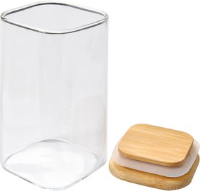 Skleněná hranatá úložná nádoba s bambusovým víčkem Squa - 6*6*12 cm