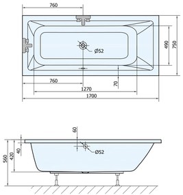 Aqualine Nisa A1880 obdélníková vana 180 x 80 cm akrylátová