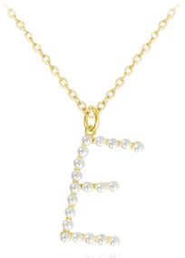 Pozlacený stříbrný náhrdelník MINET písmeno "E" s perličkami JMAS710EGN45