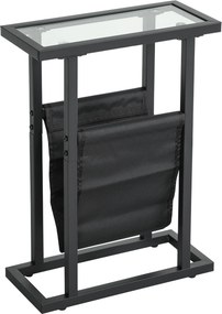 HOMCOM Noční stolek se látkovým košem, skleněná deska, konferenční stolek s kovovými nohami, stolek k pohovce do obývacího pokoje 40 x 18 x 55,5 cm Č…