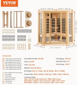 Far Infrared Wooden Sauna Room Domácnost Sauna Spa pro 3 až 4 osoby 2470 W