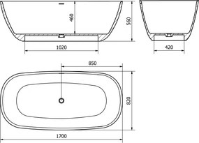 Mexen Como, volně stojící vana z konglomerátu 170 x 82 cm, bílá matná, 57311708200