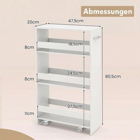 Costway 20 cm široký vozík do výklenku na kolečkách, 4 patra, úzký