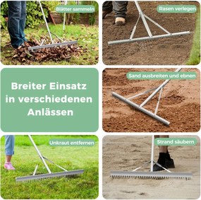 Costway Zahradní hrábě vyrobené z hliníku s 91 cm širokou hrací hlavou, stříbro