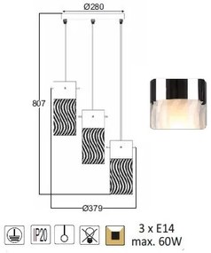 ACA DECOR Závěsné svítidlo DALI max. 3x60W/E14/230V/IP20, barva chromu