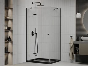 Mexen Roma, sprchový kout s 1-křídlými dveřmi 100 (dveře) x 80 (stěna) cm, 6mm čiré sklo, černý profil, slim sprchová vanička 5cm černá s černým sifonem, 854-100-080-70-00-4070B