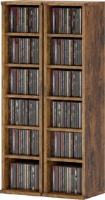HOMCOM 2ks sada CD a DVD regálů s 12 přihrádkami, nastavitelnými policemi, 21x22,5x88,5 cm, rustikální hnědá