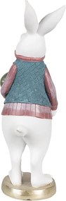 Dekorace bílý králík v košili a s vajíčkem - 11*10*26 cm