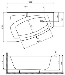 ARTTEC THALEILA SURF 160 x 105 cm hydromasážní akrylátová vana PRAVÁ PAN04386