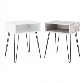 Tempo Kondela Noční stolek HONEJ bílá vintage/černý kov
