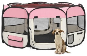 vidaXL Skládací ohrádka pro psy s taškou růžová 145 x 145 x 61 cm