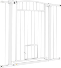 PawHut Rozšiřitelná Bezpečnostní Zábrana pro Psy 76-104 x 95 cm, zábrana na schody a dveře s dvojitým zámkovým systémem, instalace na tlak nebo pomoc…