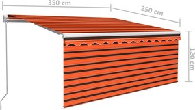 Ručně zatahovací markýza s roletou a LED 3,5x2,5m oranžovohnědá 3069285