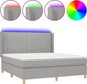 Box spring postel s matrací a LED světle šedá 160x200 cm textil 3139045