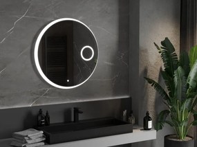 Mexen Ella osvětlené koupelnové zrcadlo s kosmetickým zrcátkem, kulaté 80 cm, LED 6000K, antifog - 9811-080-080-611-00