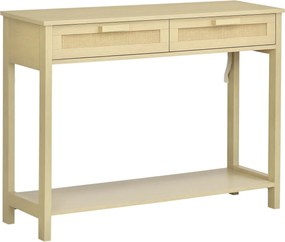 HOMCOM Konsolový stolek do předsíně se 2 zásuvkami Ratanová deska a spodní police pro chodbu, obývací pokoj a ložnici, rustikální styl 100x30x76 cm př